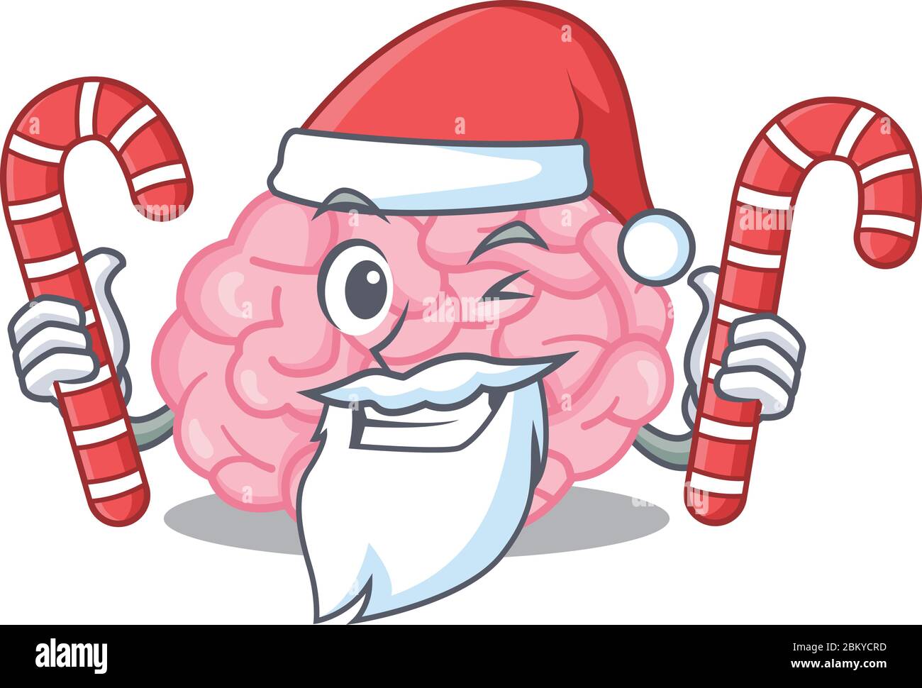 Friendly human brain in Santa Cartoon character holds Christmas candies ...