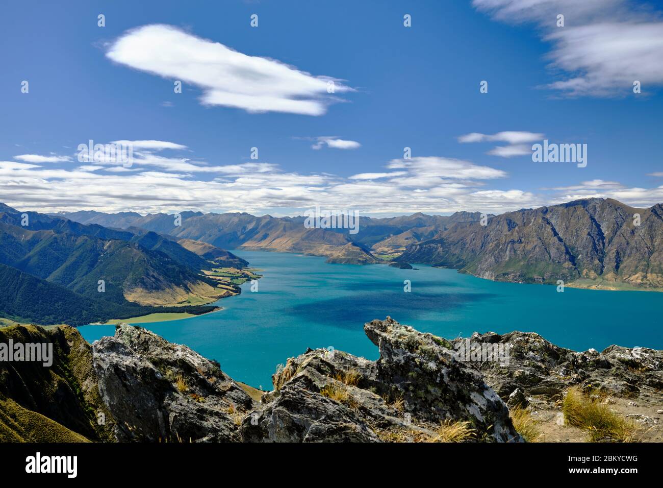 Views of Lake Hawea from Isthmus peak. The Neck Otago, South Island ...