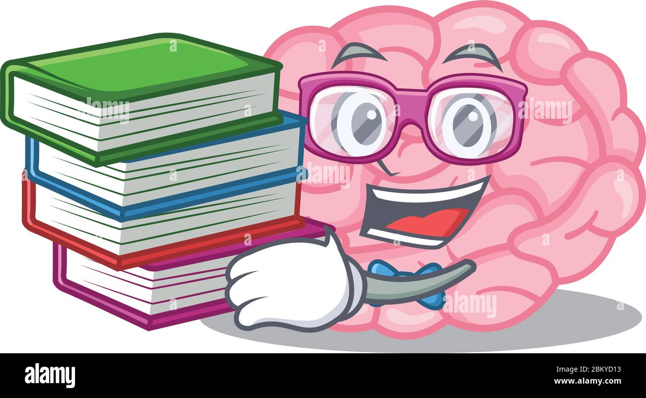 A diligent student in human brain mascot design concept with books ...