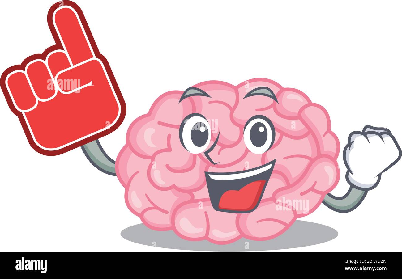 Human brain presented in cartoon character design with Foam finger ...