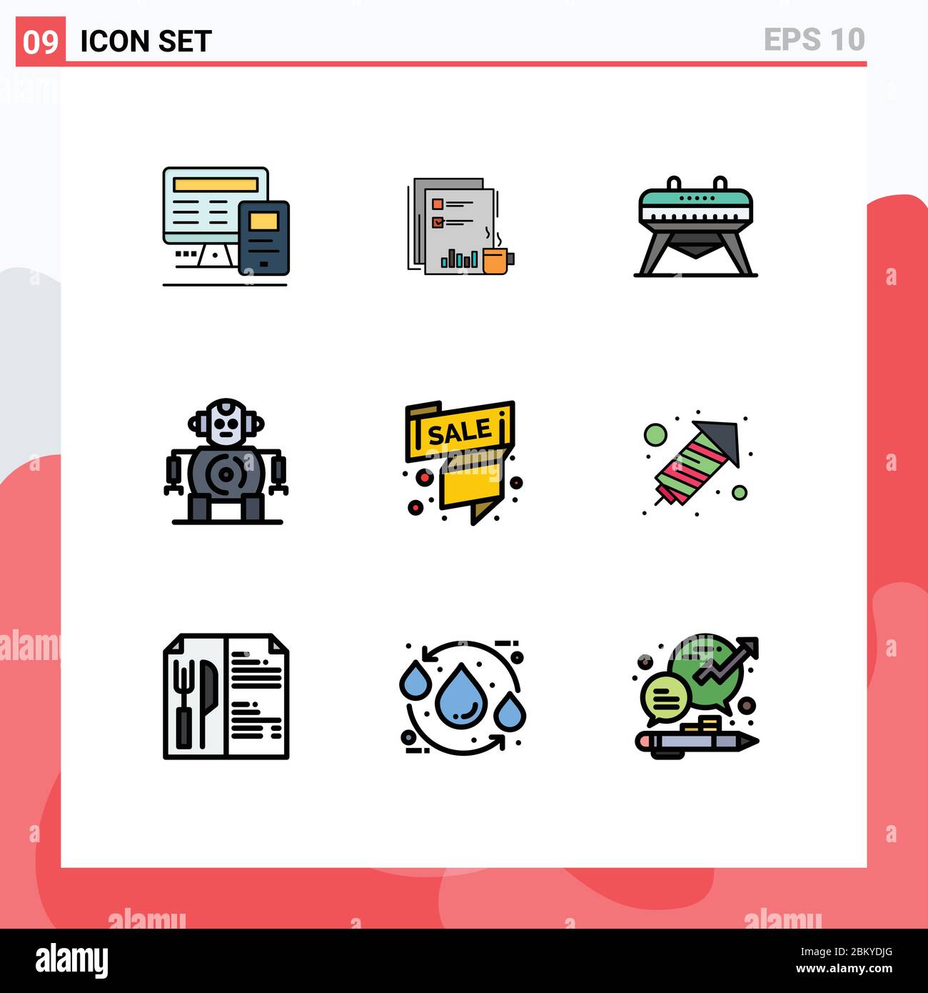 Set of 9 Modern UI Icons Symbols Signs for label, robotics, newspaper ...