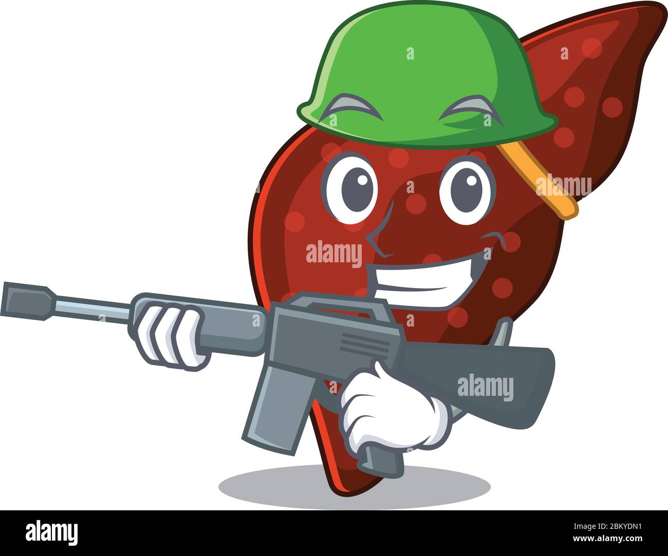 A cartoon picture of human cirrhosis liver in Army style with machine ...