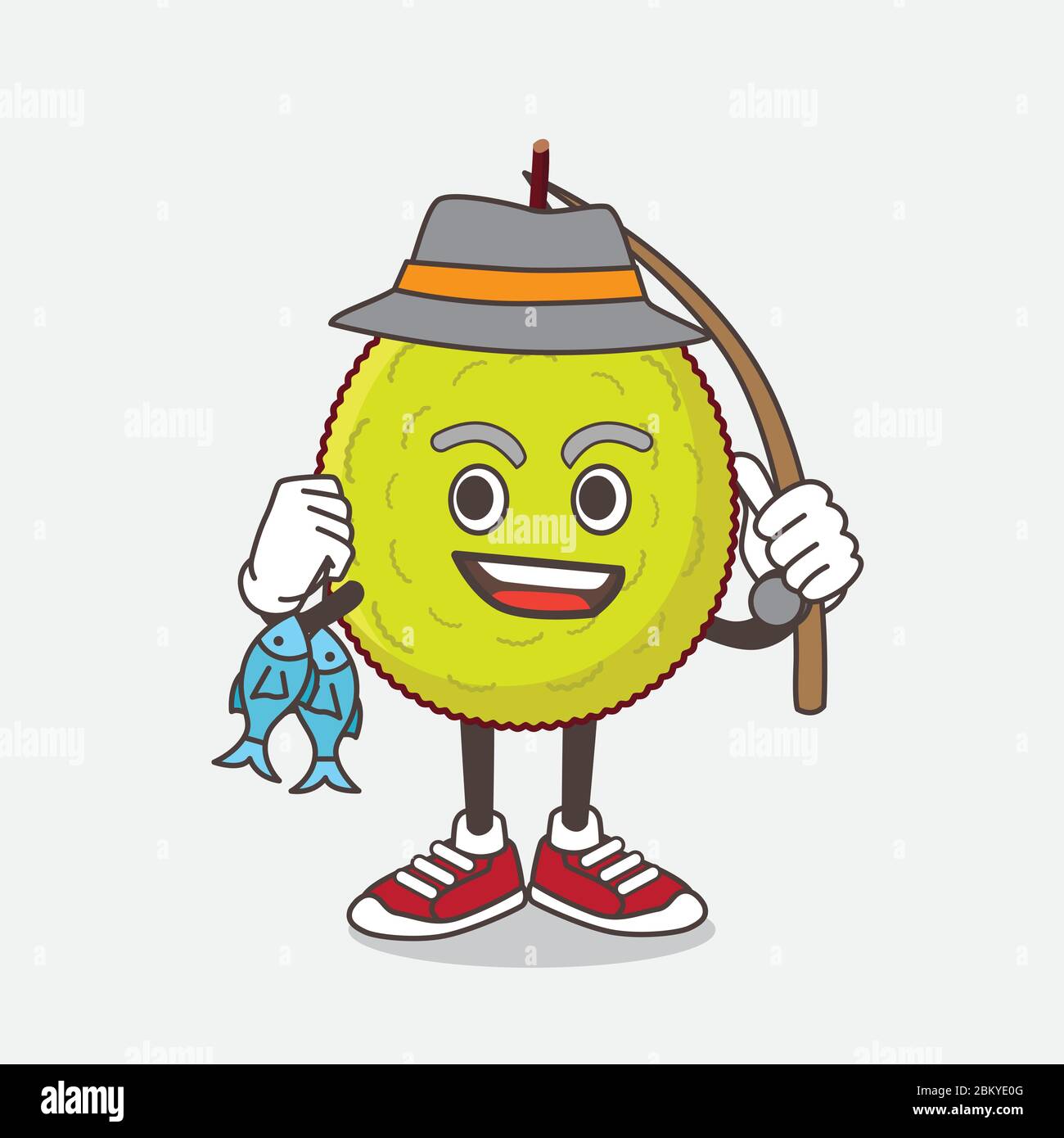 An illustration of Entawak Fruit cartoon mascot character fishing with ...