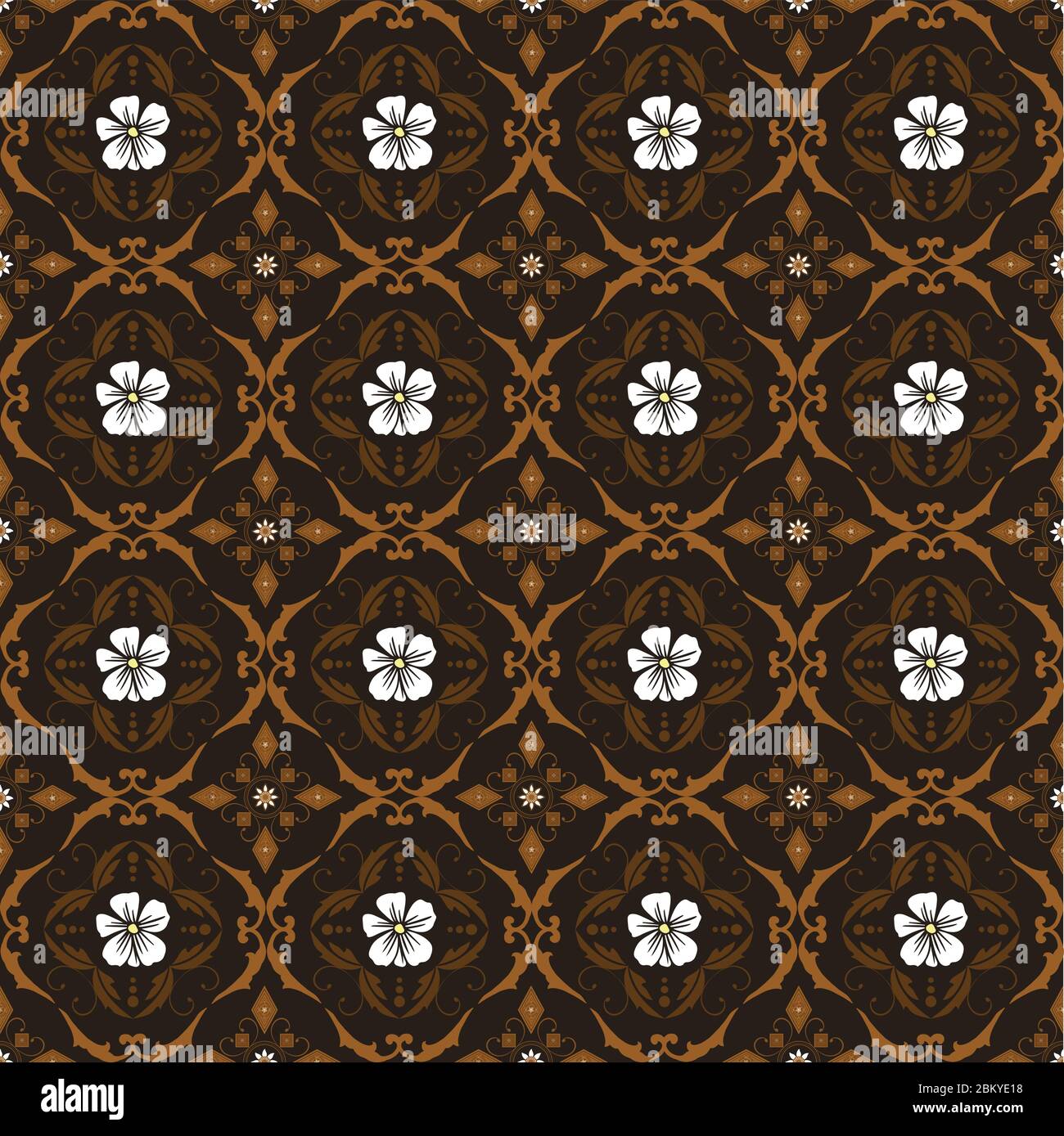 Beautiful flower design on Traditional Java batik with simple dark ...