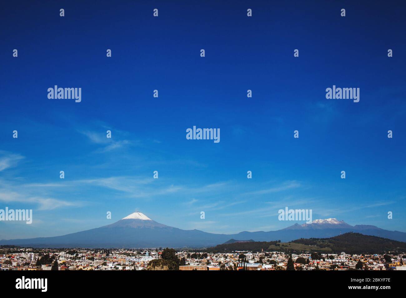 Popocatepetl Volcano and view of Cholula town in Puebla Mexico Stock ...