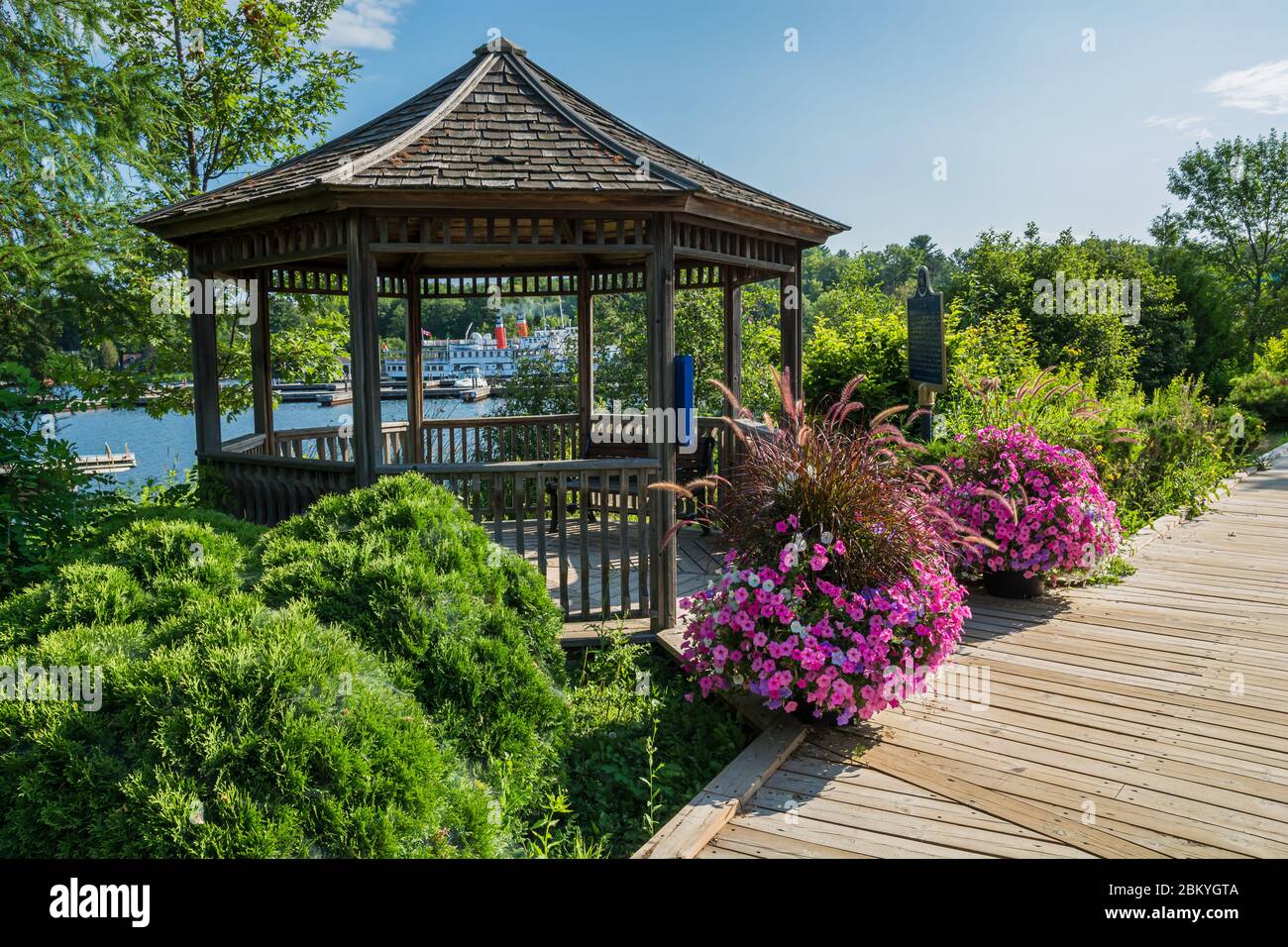 Wooden Gazebo by the lake Stock Photo - Alamy