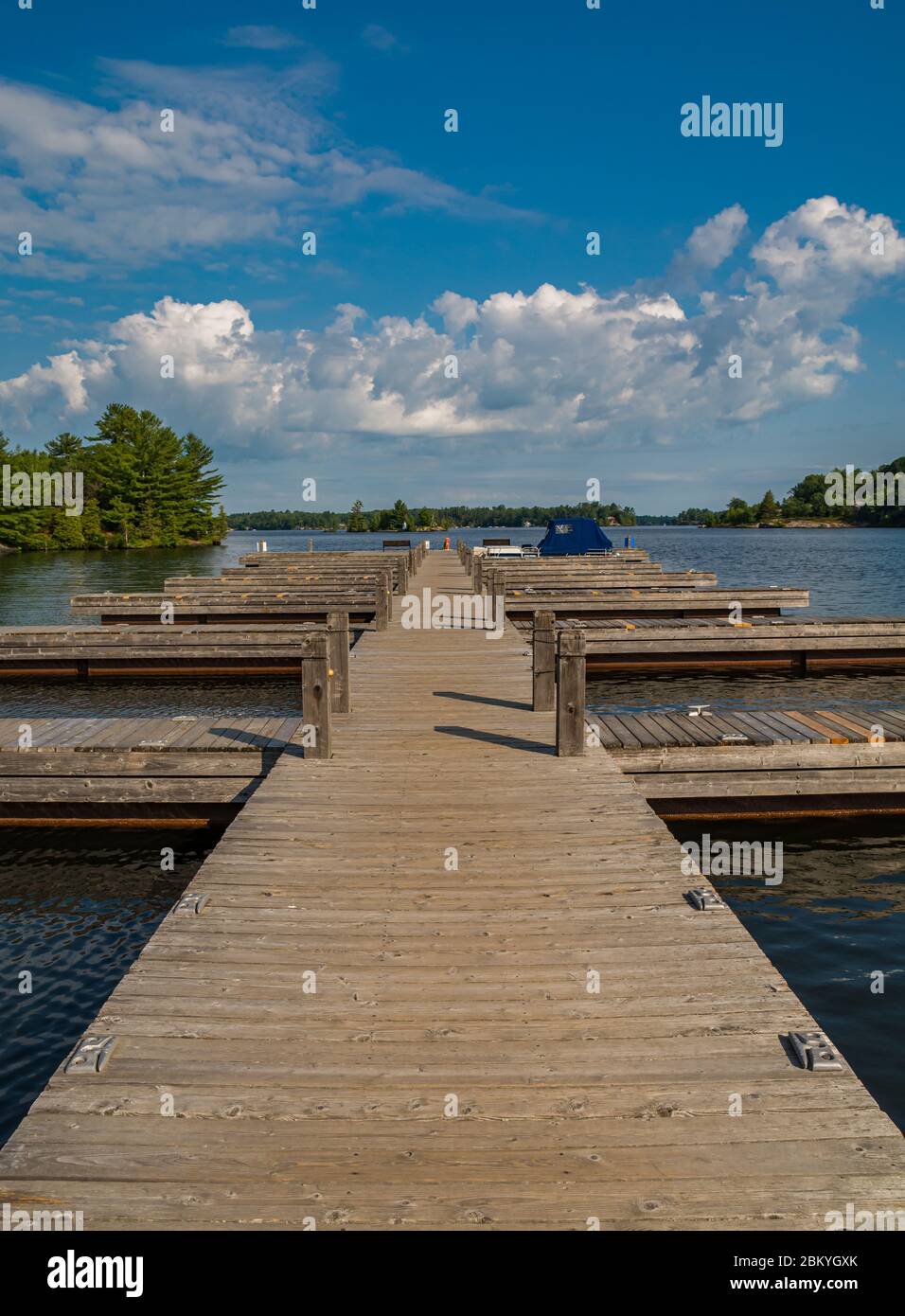 Wooden Docks and blue lake Stock Photo - Alamy