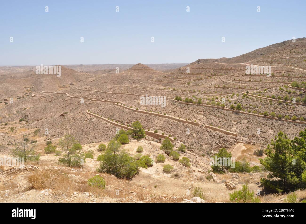 Around Matmata, desert hills. Pebble desert with poor vegetation Stock ...