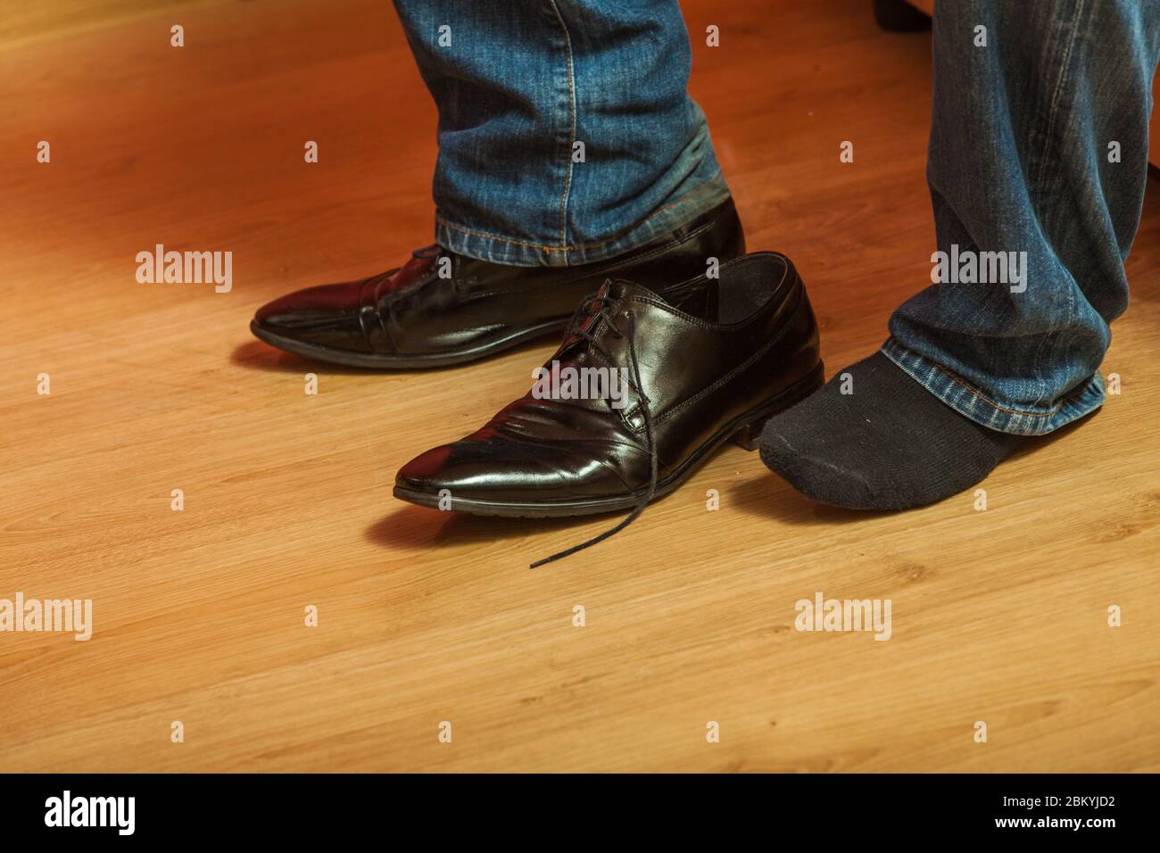 Footwear and man fashion, gentleman outfit concept. Guy wearing black ...