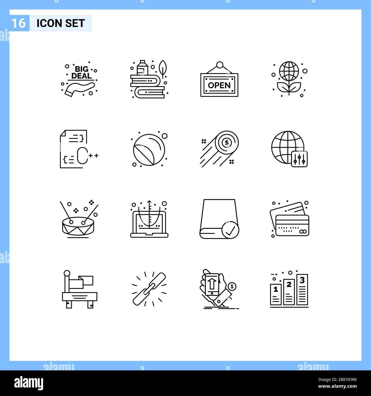 Modern Set Of 16 Outlines And Symbols Such As Coding Science Ink