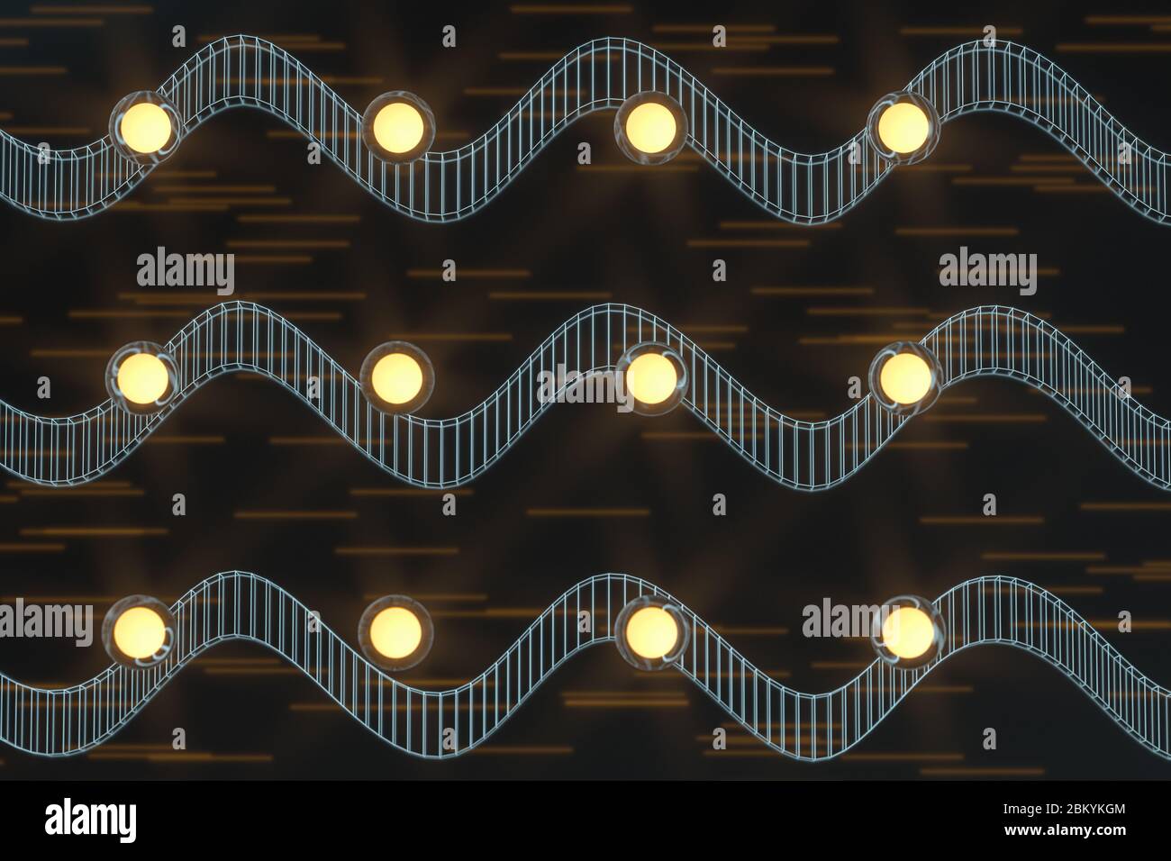 Glowing balls with abstract curve lines, 3d rendering. Computer digital ...