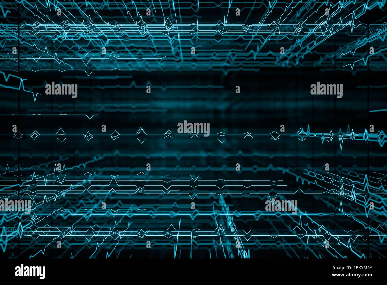Glowing pulsating graphic lines, scientific background, 3d rendering. Computer digital drawing ...
