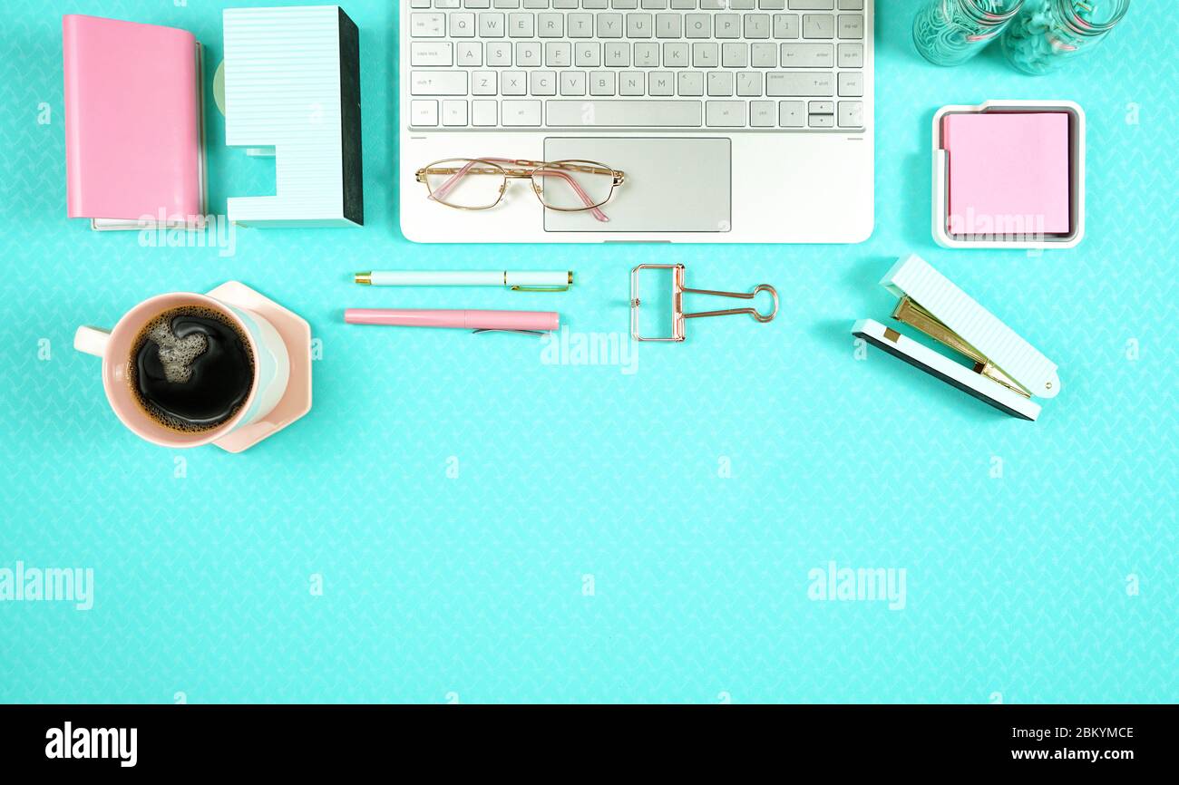 Desktop workspace flat lay with hi-tech touch screen laptop and modern ...