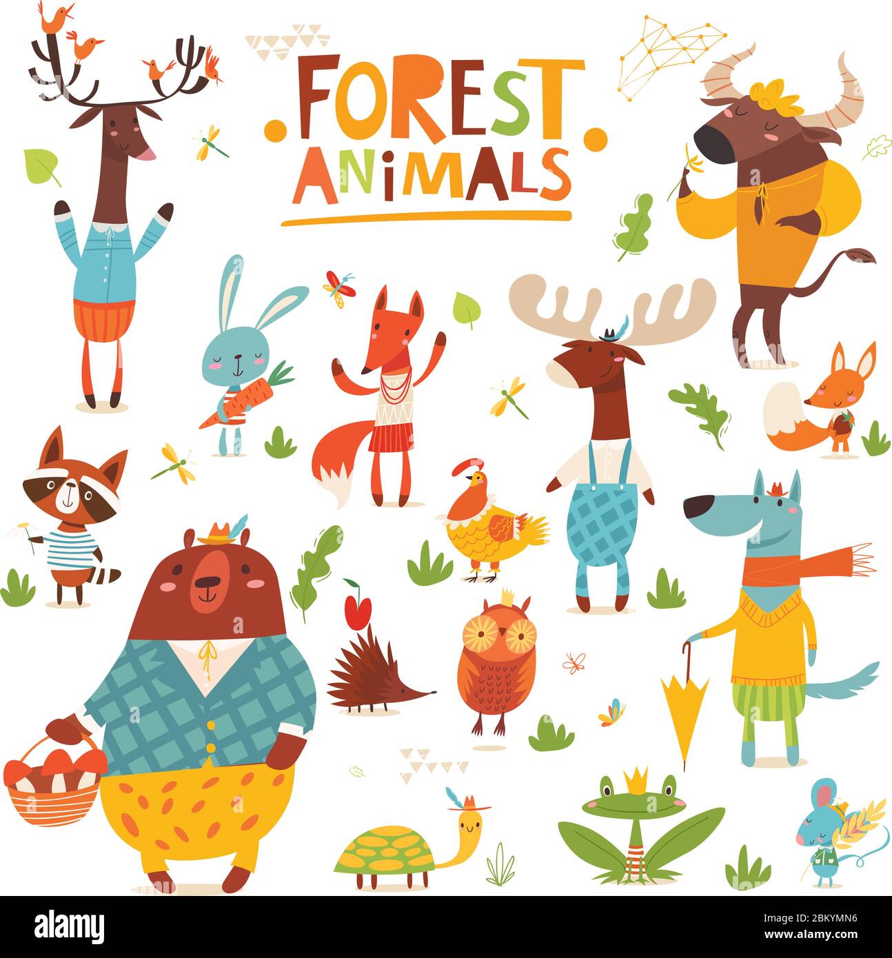 Vector cartoon Wild animals of forest funny characters in flat style ...