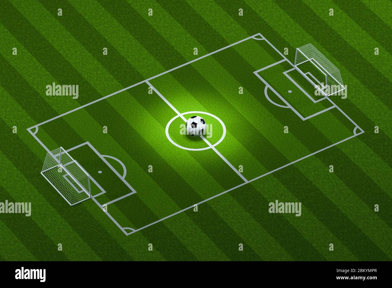 The football in the football field with top light illuminated, 3d ...