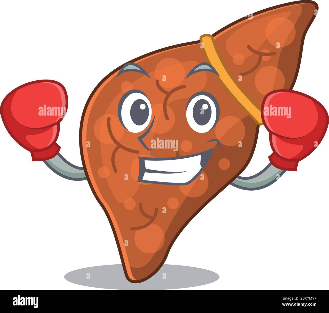 A sporty boxing athlete mascot design of human fibrosis liver with red ...