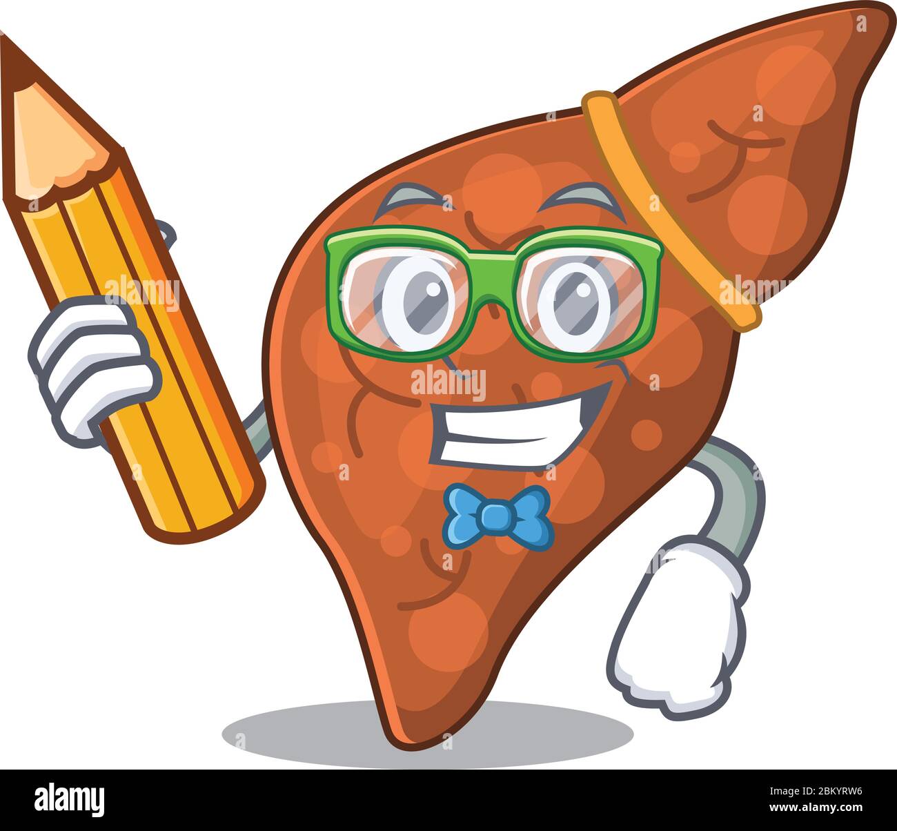 A brainy student human fibrosis liver cartoon character with pencil and ...