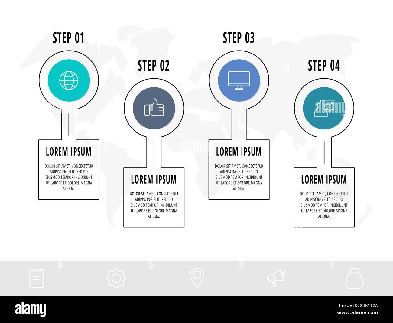 Infographic circles with 4 steps, labels. Line vector template. Can be used for diagram ...