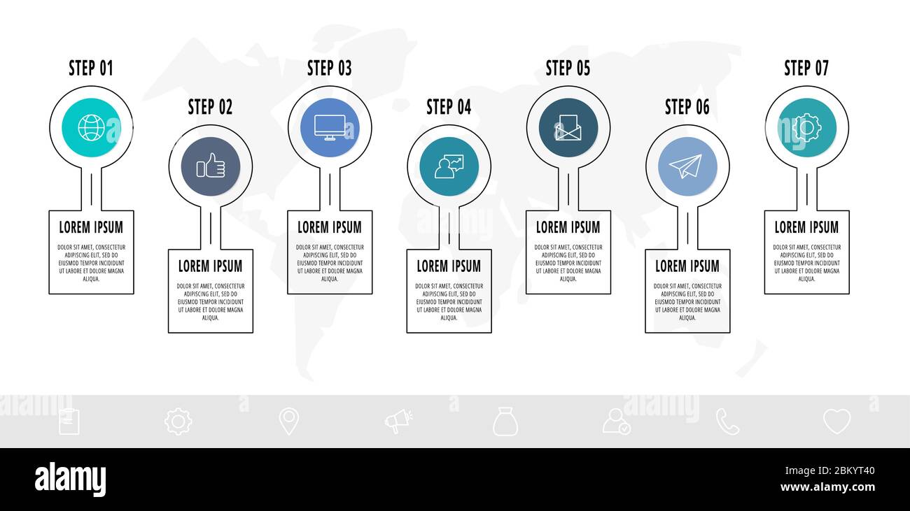 Infographic circles with 7 steps, labels. Line vector template. Can be ...