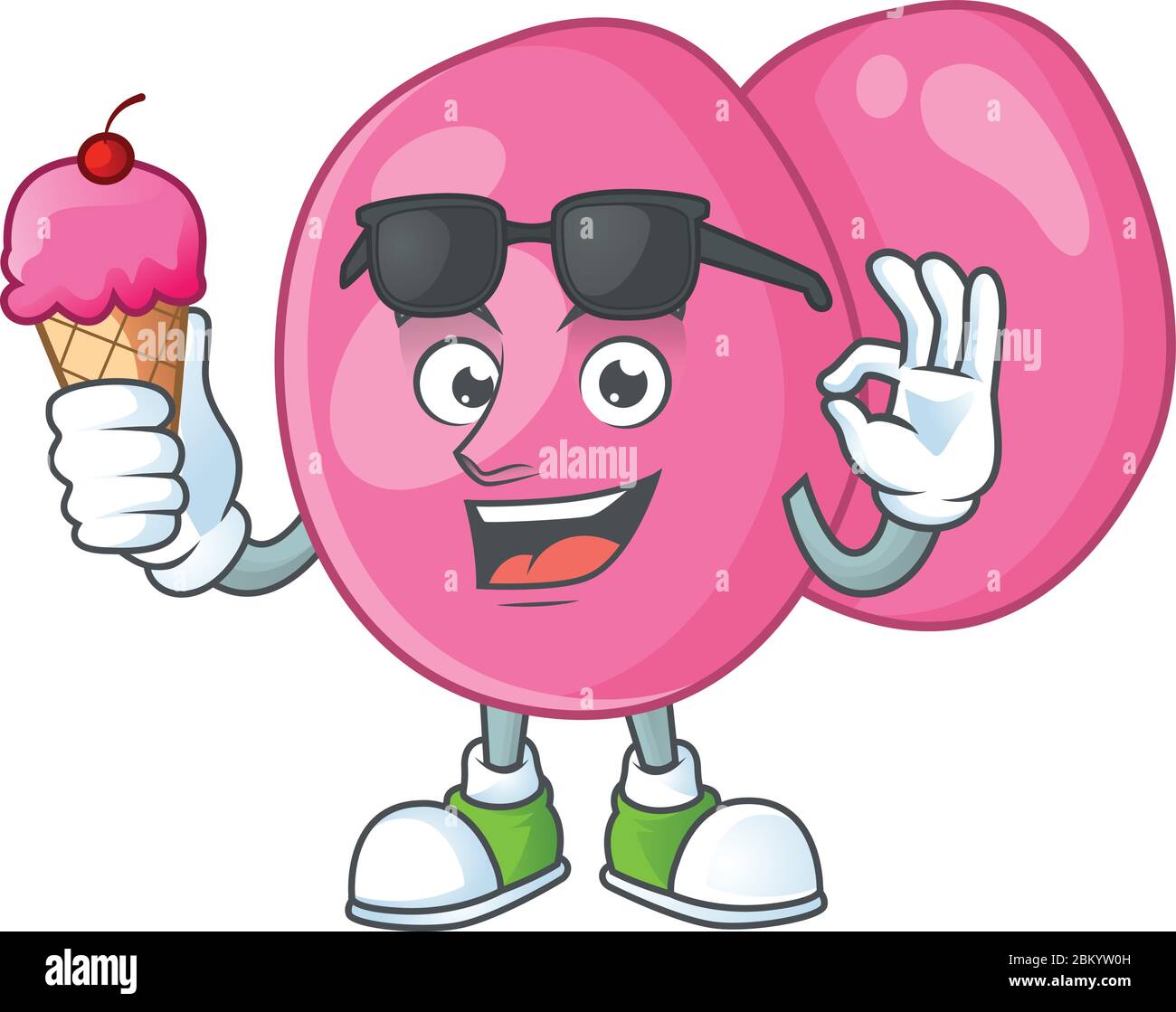 Cute streptococcus pyogenes cartoon character enjoying an ice cream ...