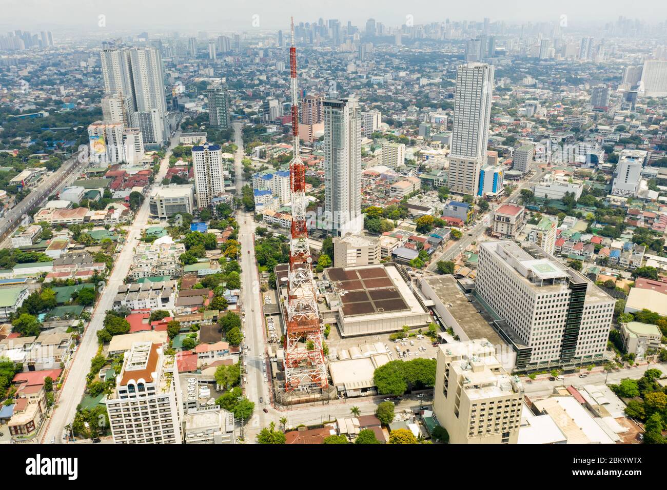 (EDITORS NOTE: Image taken by a drone) Aerial view of ABS-CBN ...