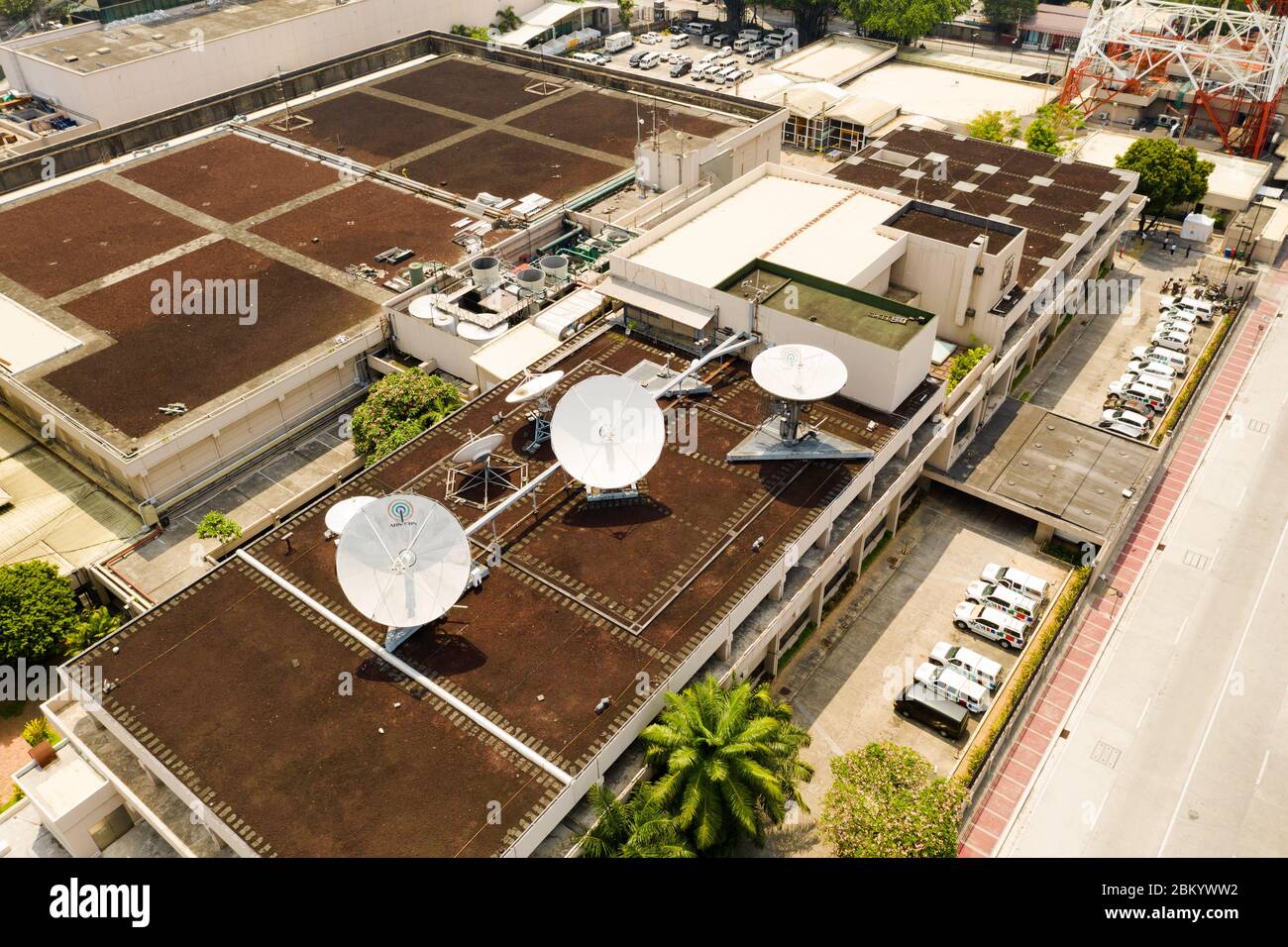 (EDITORS NOTE: Image taken by a drone) Aerial view of ABS-CBN ...