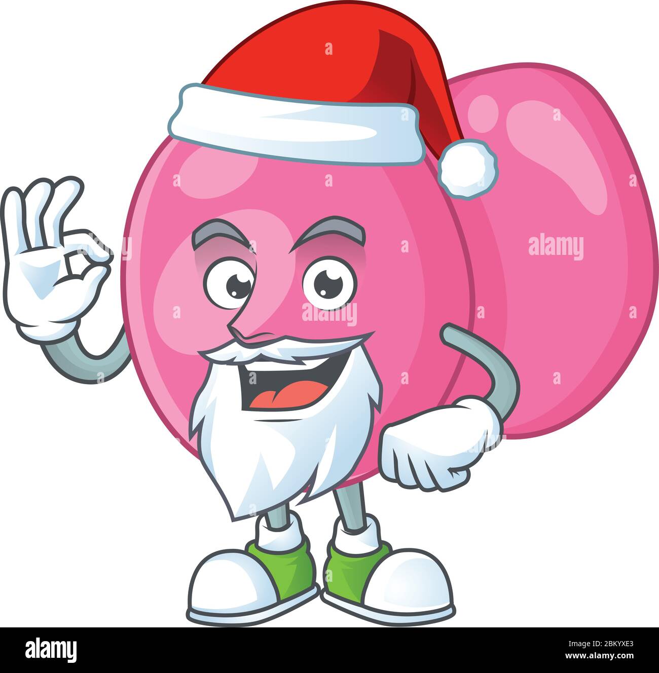 Friendly streptococcus pyogenes Santa cartoon character design with ok ...
