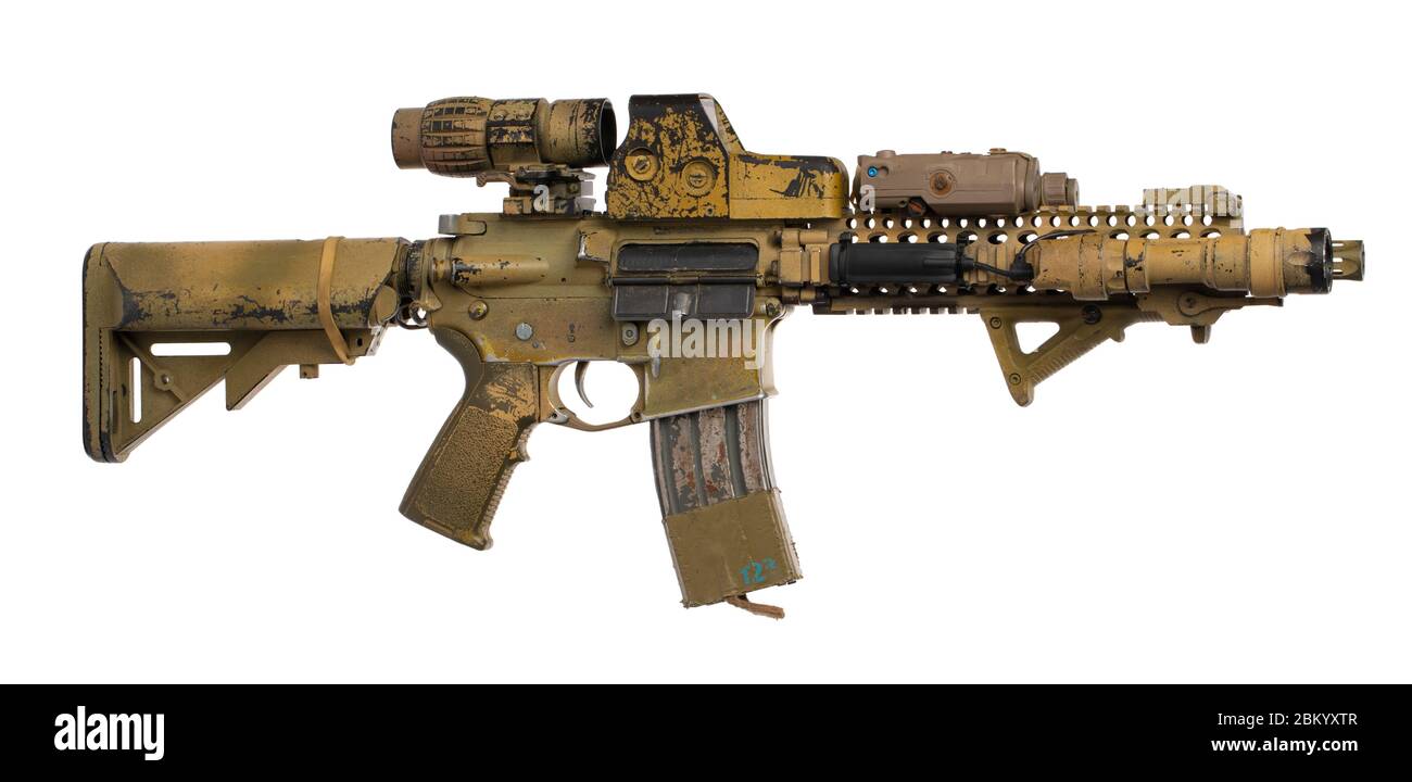 Military toy airsoft rifle isolated on white background Stock Photo - Alamy