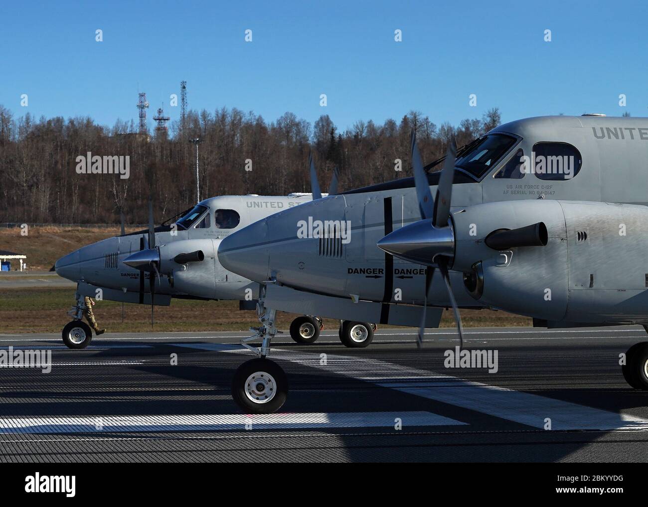 Two U.S. Air Force C-12 Hurons form up during an elephant walk at Joint ...