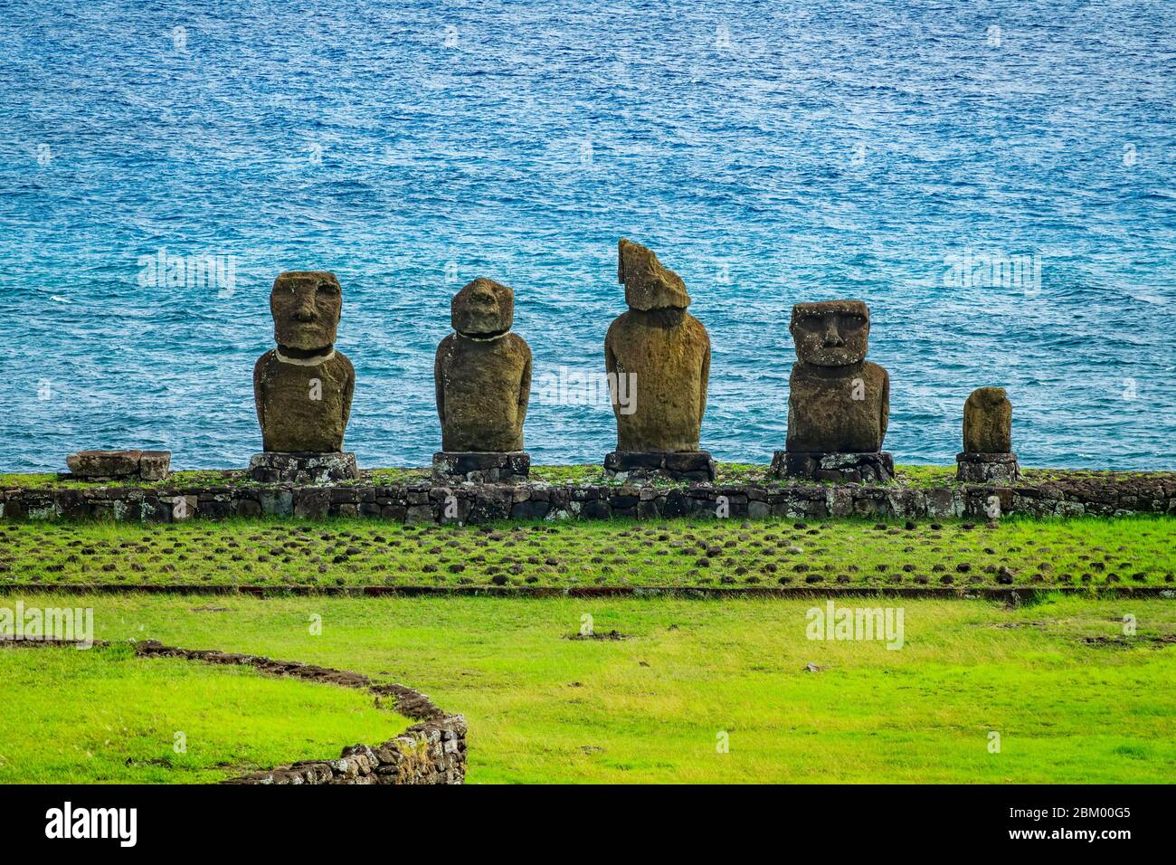 Moai platform with several statues in different conservation Stock ...