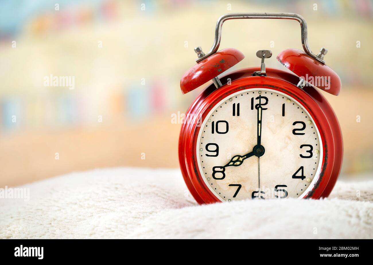 Good morning, wake up, awakening concept - retro red alarm clock in the ...