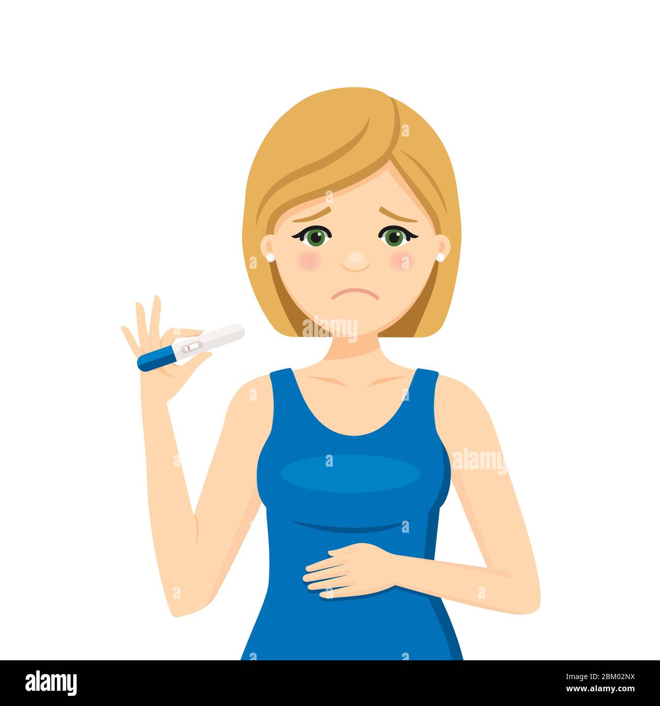 Woman with a negative pregnancy test result. Isolated vector ...