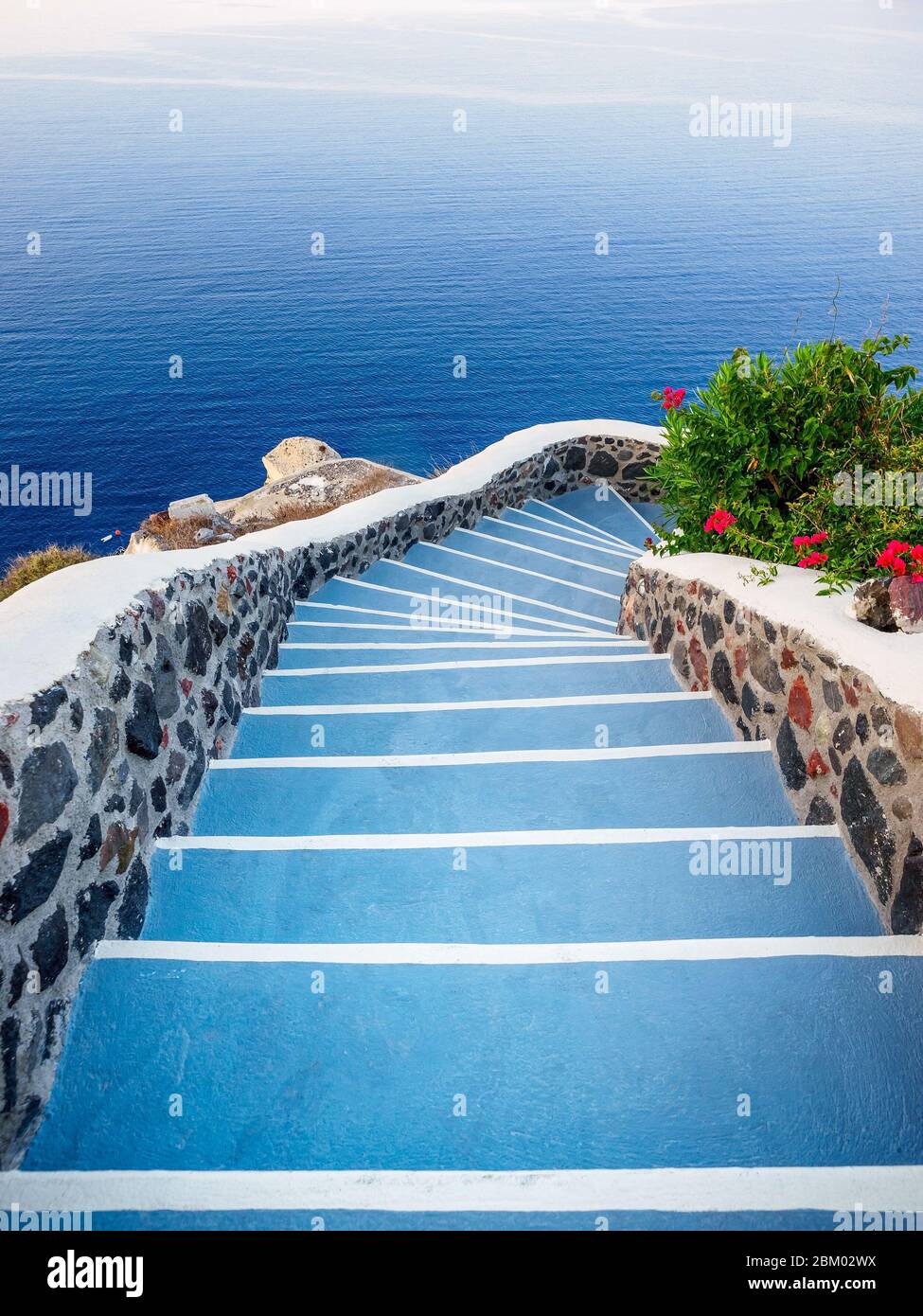 Stone steps, road to sea. Santorini island view. Cyclades, Greece Stock ...