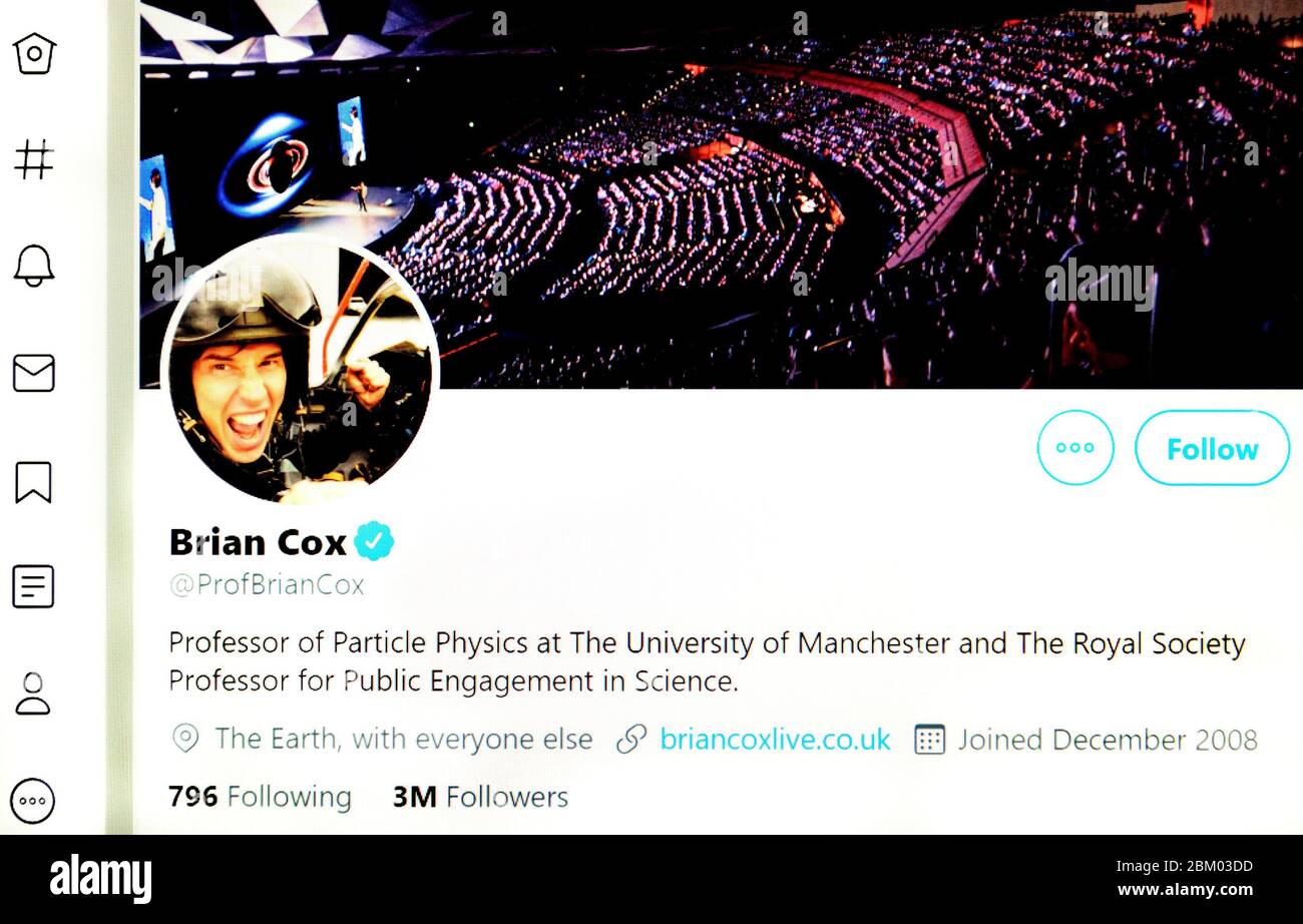 Twitter page (May 2020) : Professor Brian Cox, scientist and TV ...