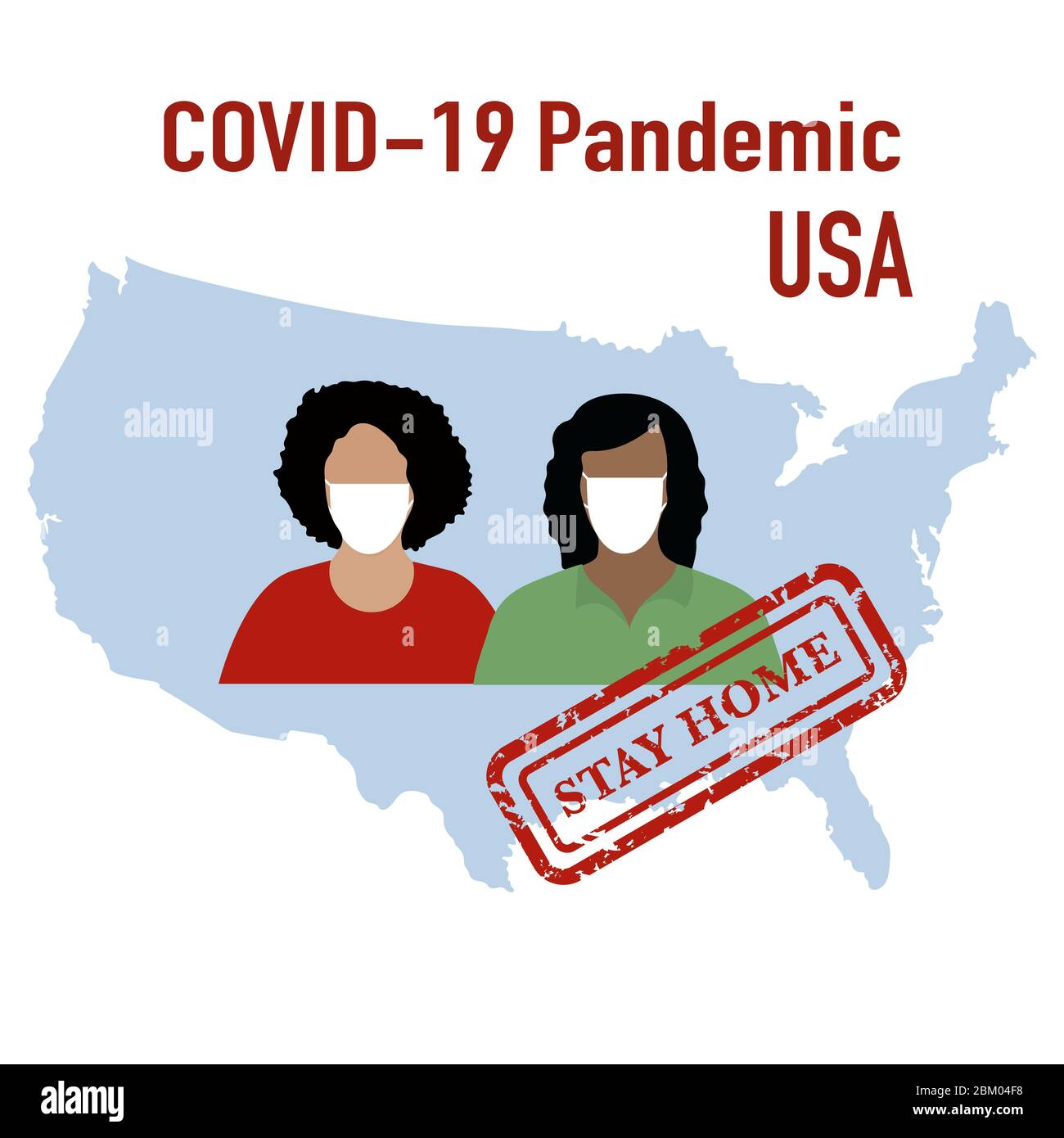 Vector illustration USA Map Covid-19 People in protective masks ...