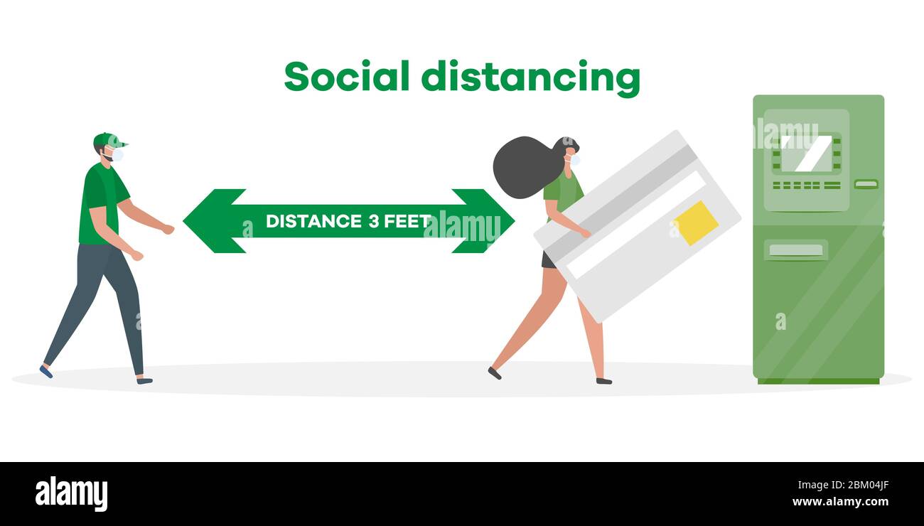 Vector illustration Keep distance. Social distancing. Chinese ...