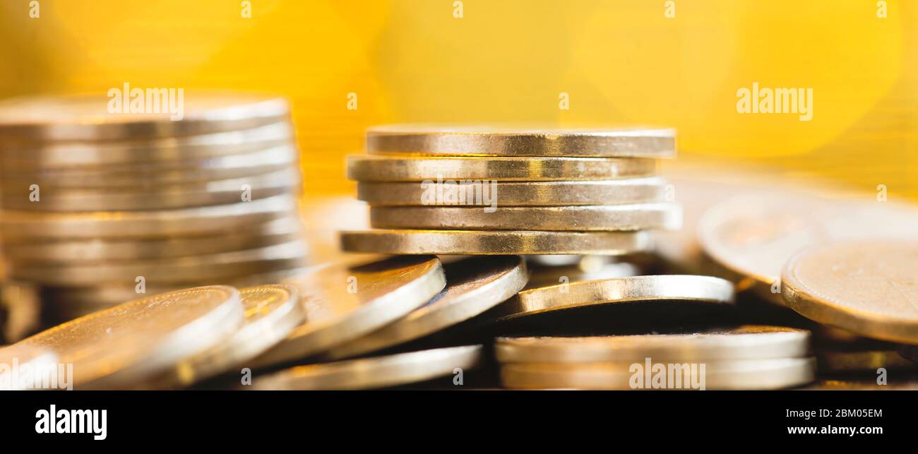 Cash flow management concept - web banner of gold money coins Stock ...