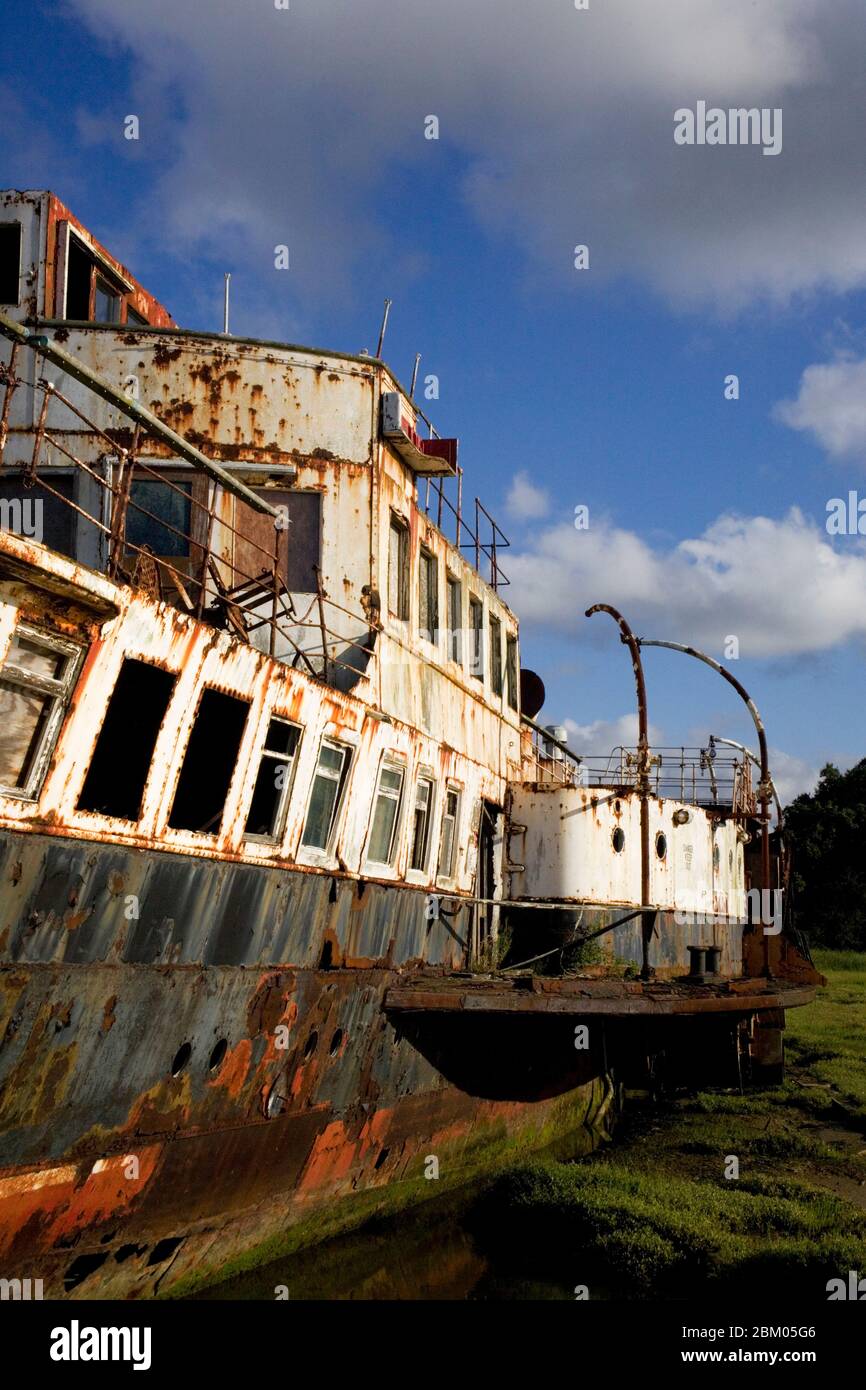 The sad remains of the paddlesteamer "Ryde", resting in a mud berth at ...
