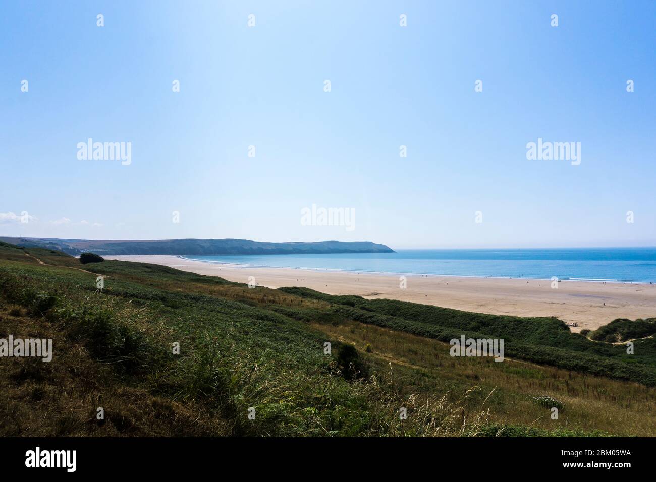 Huge stretch of empty sandy beach named Woolacombe beach on the North ...