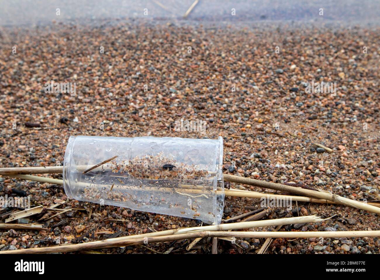 broken clear plastic cup on the beach Stock Photo - Alamy