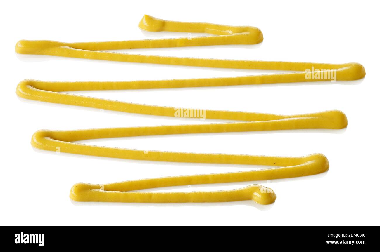Splash of mustard on isolated white background Stock Photo - Alamy