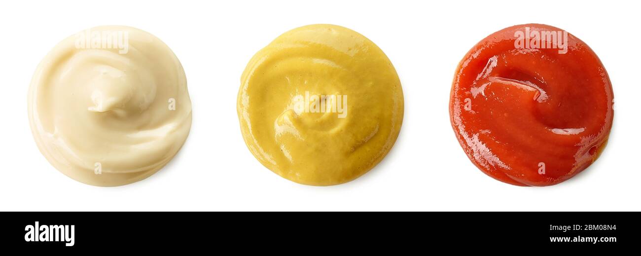 Set of tomato ketchup, mayonnaise and mustard isolated on white ...
