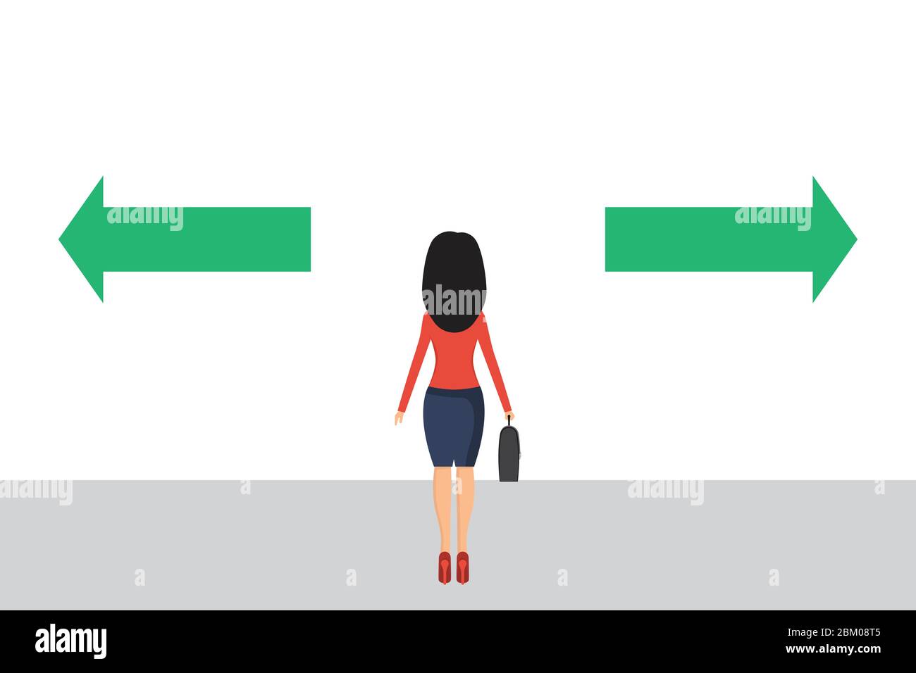 Businesswoman has to make a choice vector illustration in flat design ...