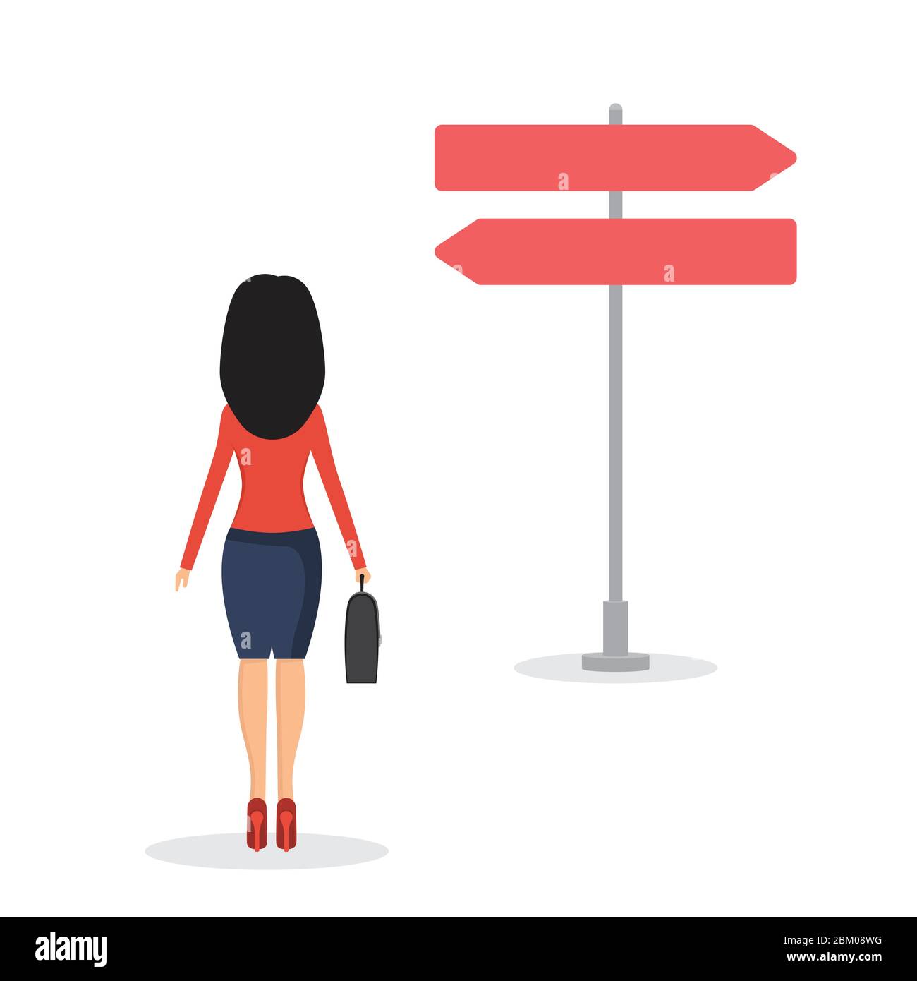 Businesswoman has to make a choice vector illustration in flat design ...