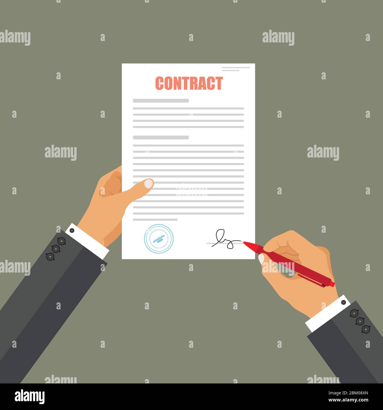 Businessman sign agreement paper document . A person signs a contract ...