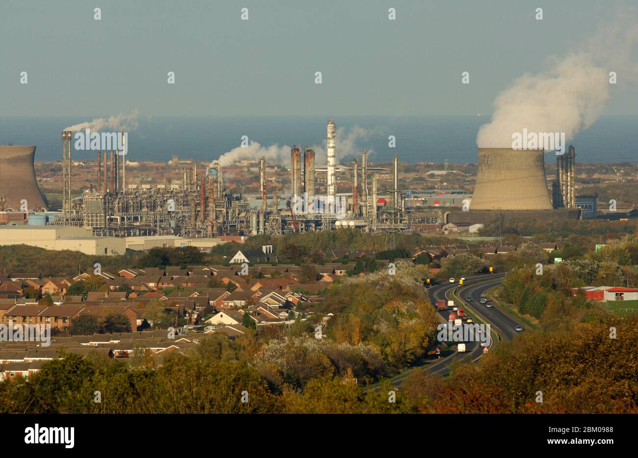 Industrial area Wilton; Teesside, A174 in foreground and Old Lackenby ...