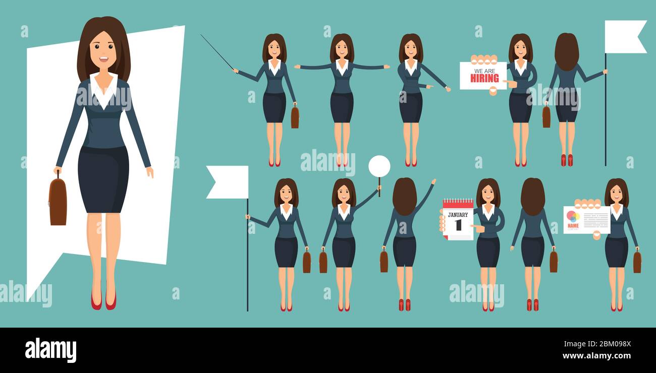 Set of businesswomans in different positions vector illustration in ...