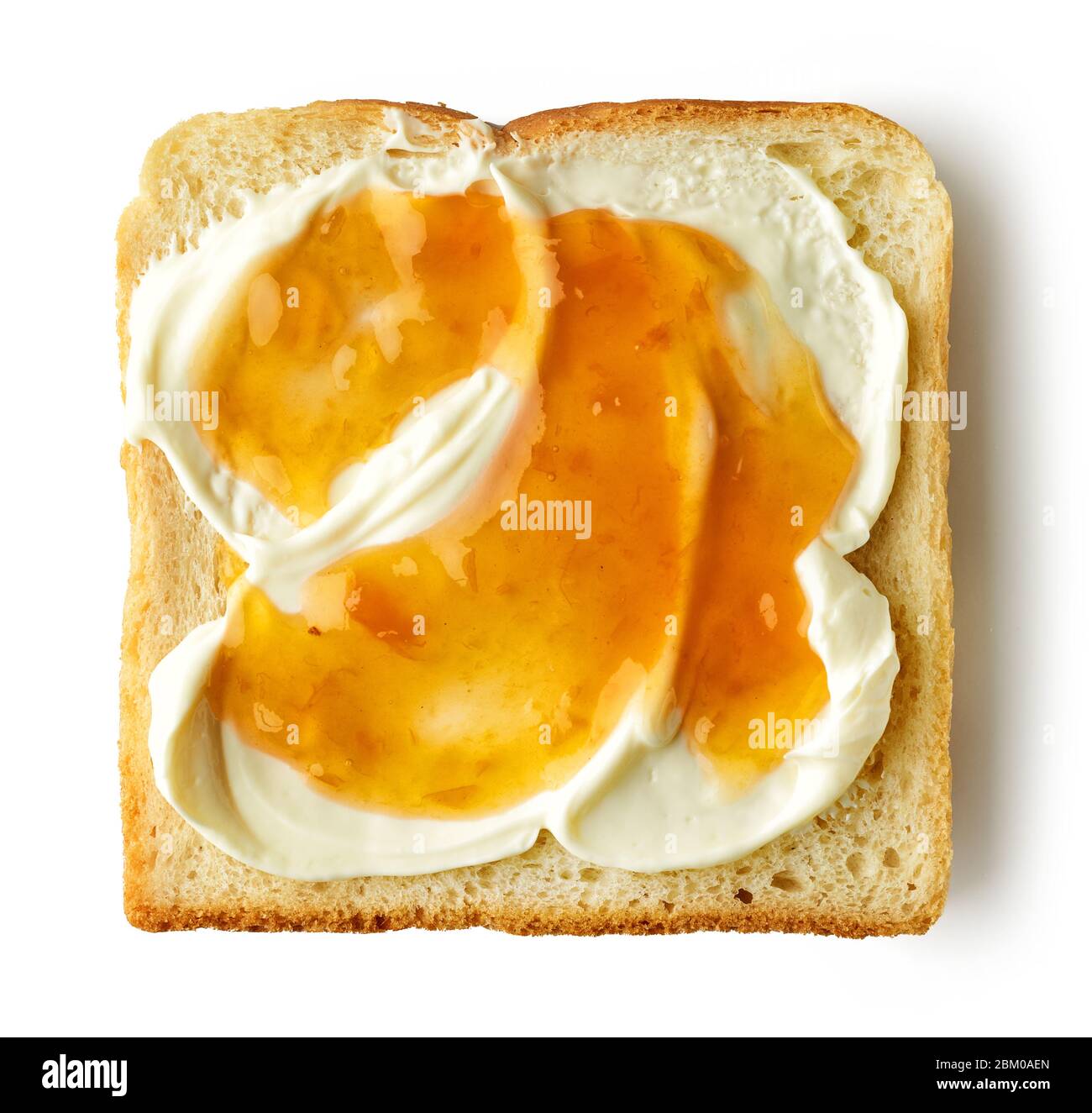 toasted bread slice with cream cheese and jam isolated on white ...