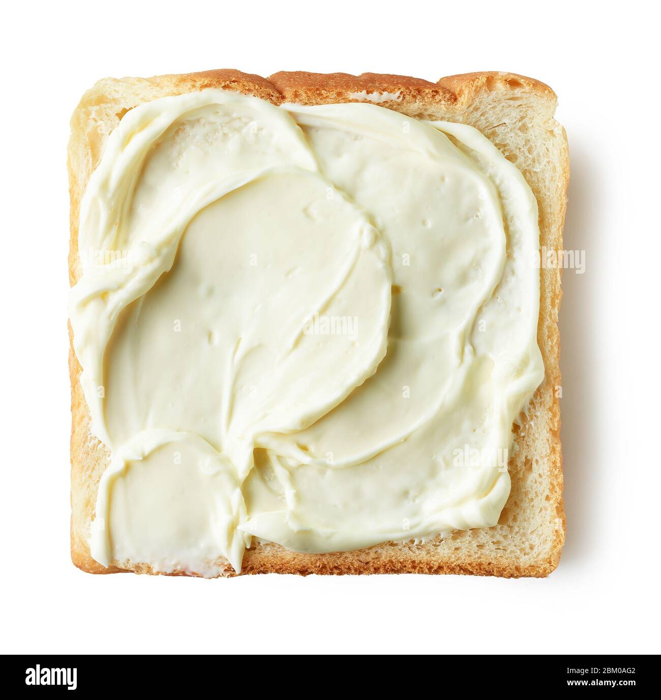 toasted bread slice with cream cheese isolated on white background, top view Stock Photo - Alamy
