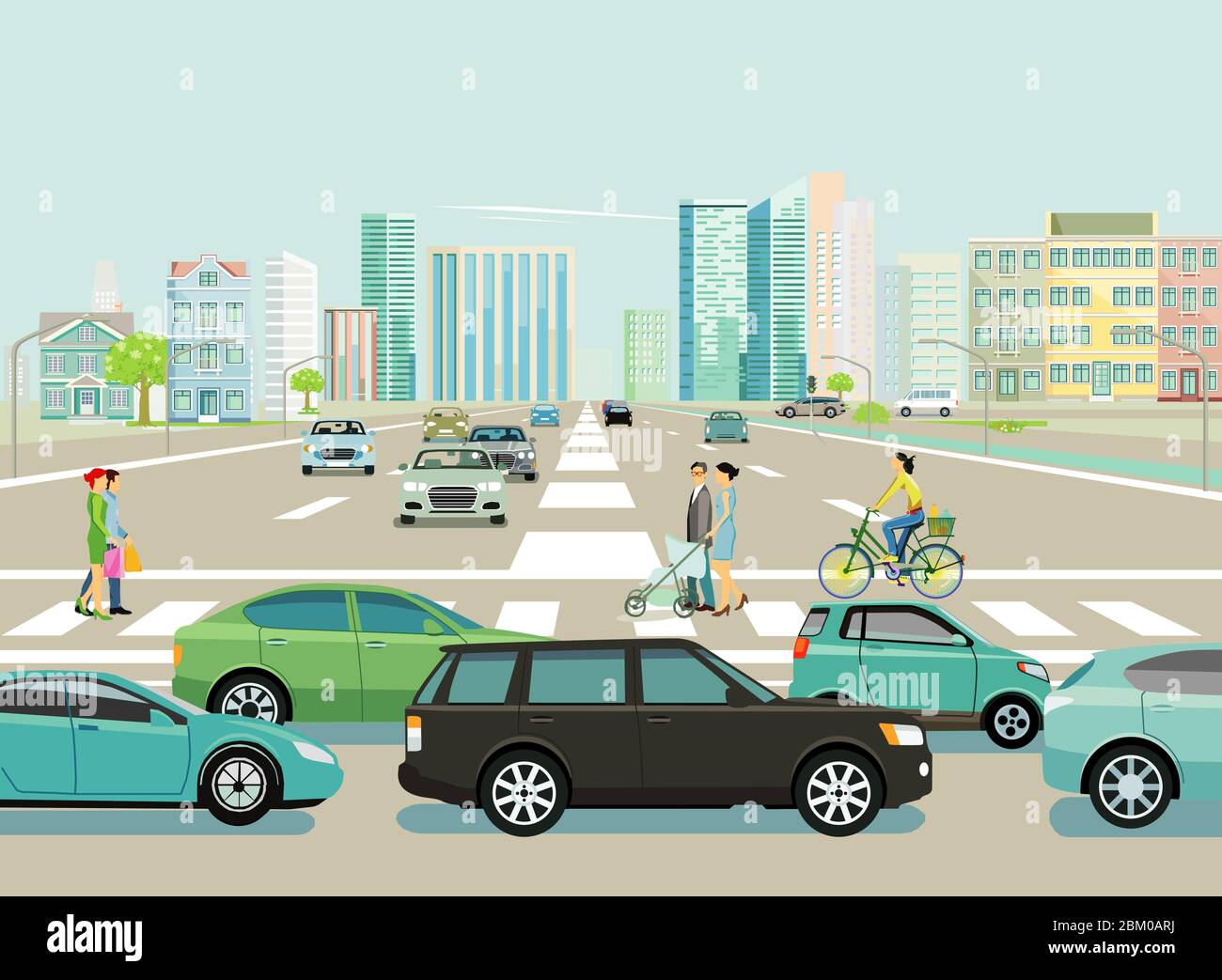 City with houses traffic and pedestrians Stock Vector Image & Art - Alamy